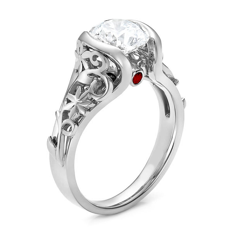 Bezel Round Moissanite Filigree Wide Shank Engagement Ring - ReadYourHeart