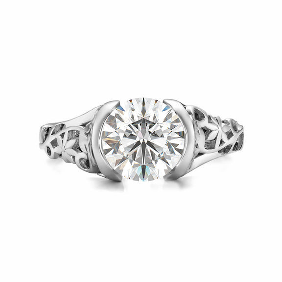 Bezel Round Moissanite Filigree Wide Shank Engagement Ring - ReadYourHeart