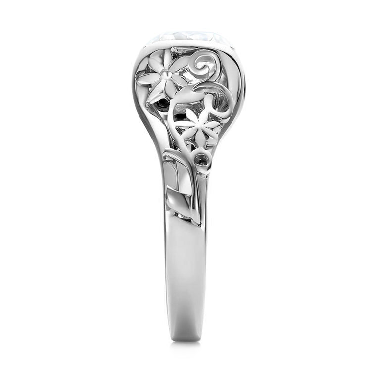 Bezel Round Moissanite Filigree Wide Shank Engagement Ring - ReadYourHeart