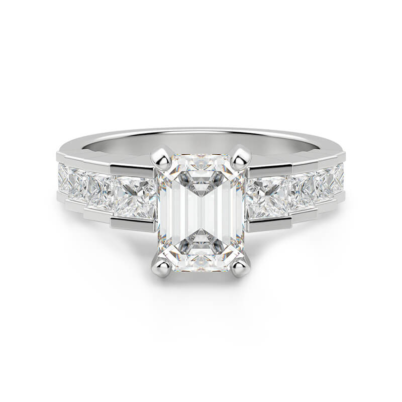 Emerald-Cut Moissanite Staircase Channel Set Engagement Ring For Women ...