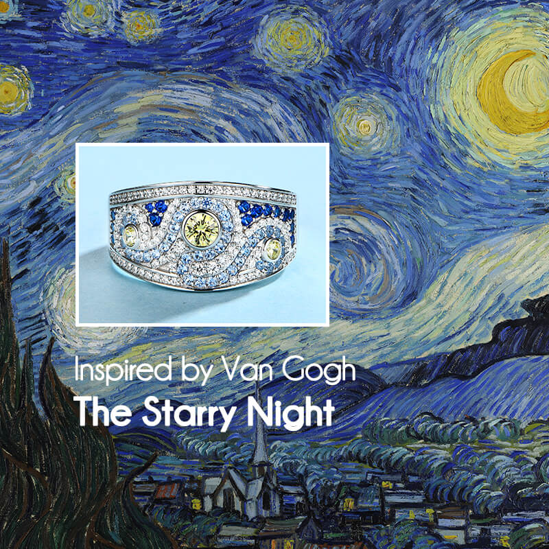Famous Paintings "The Starry Night" Inspired Moissanite Engagement Ring ...