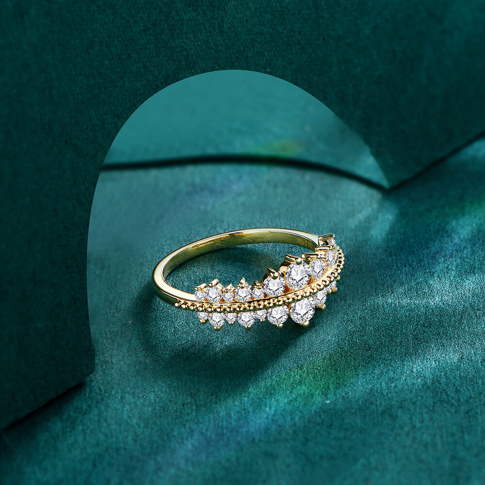 Graduated Round Moissanite Milgrain Half Eternity Wedding Band Ring ...