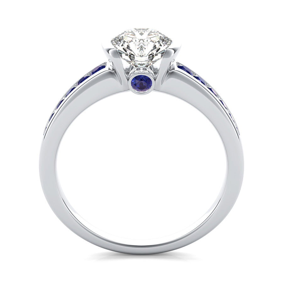 Half Bezel Moissanite With Sapphire Channel Set Engagement Ring ...