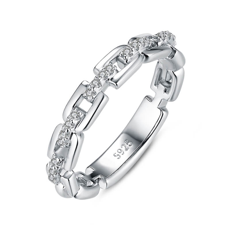 Moissanite Chain Interlocking Pave Eternity Wedding Band Ring - ReadYourHeart