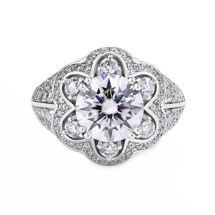 Nature-inspired Floral Halo Moissanite Pave Engagement Ring – ReadYourHeart