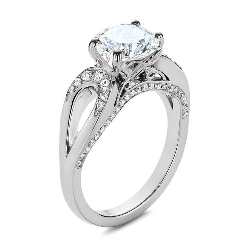 Round Moissanite Filigree Split Shank Engagement Ring For Women In ...