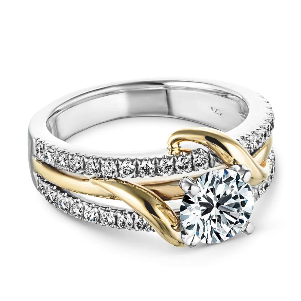 Round Moissanite Two Tone Vine Split Shank Pave Engagement Ring ...