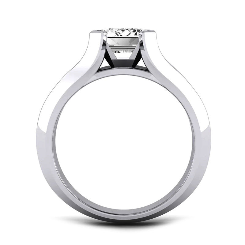 Solitaire Emerald Moissanite Half Bezel Set Engagement Ring In Sterling ...