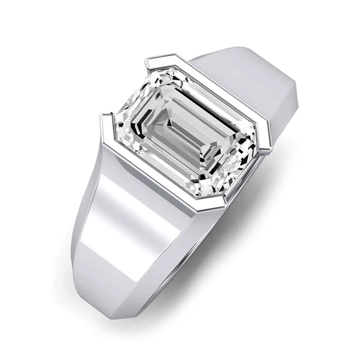 Solitaire Emerald Moissanite Half Bezel Set Engagement Ring In Sterling ...