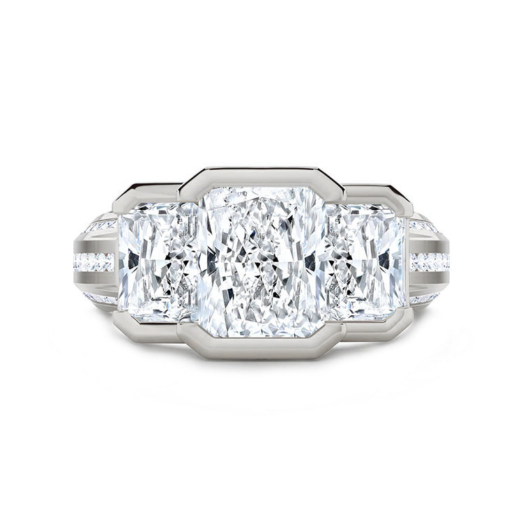Three Stone Radiant Moissanite Staircase Channel Set Euro Engagement R ...