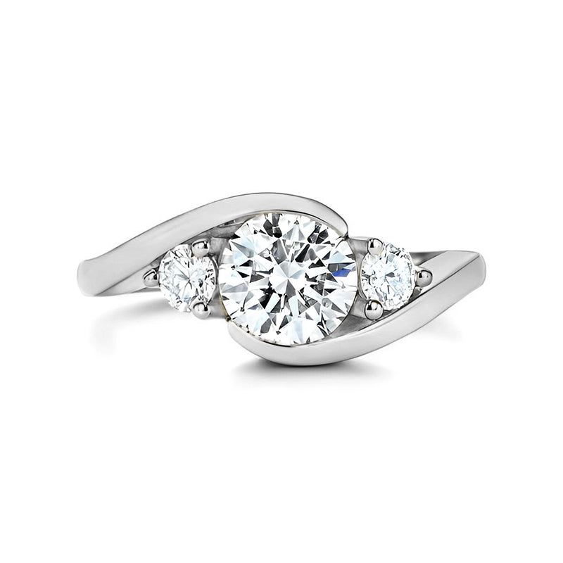 Three Stone Tension Set Moissanite Bypass Engagement Ring In Sterling ...