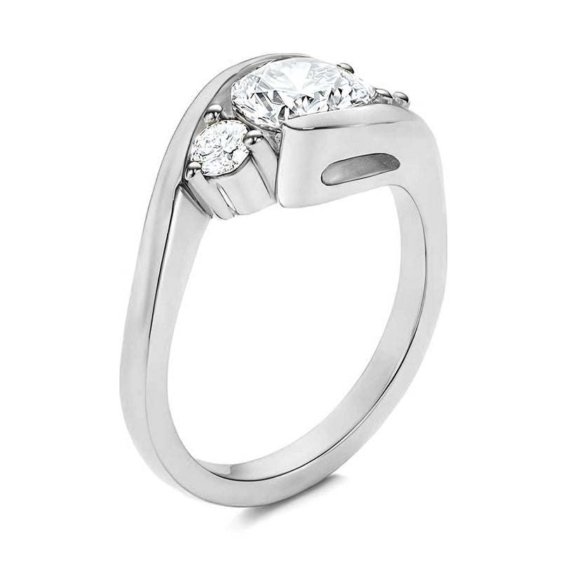 Three Stone Tension Set Moissanite Bypass Engagement Ring In Sterling ...