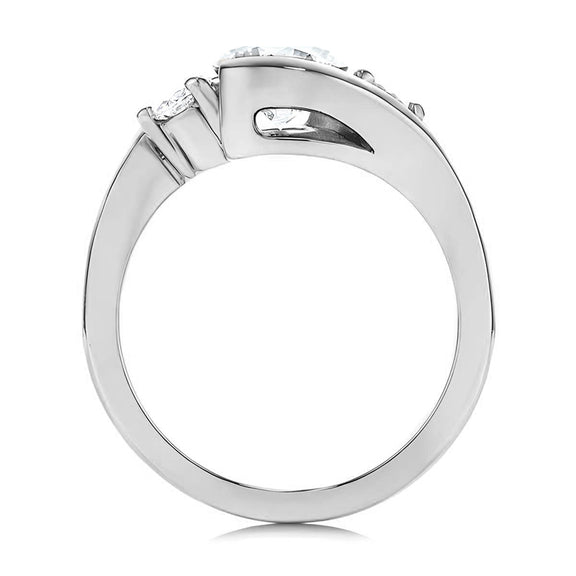 Three Stone Tension Set Moissanite Bypass Engagement Ring In Sterling ...