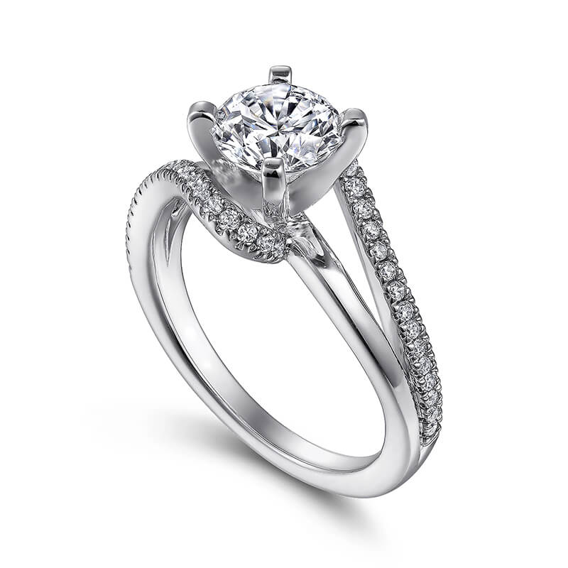 Bypass Moissanite Split Shank Pave Sterling Silver Engagement Ring For ...