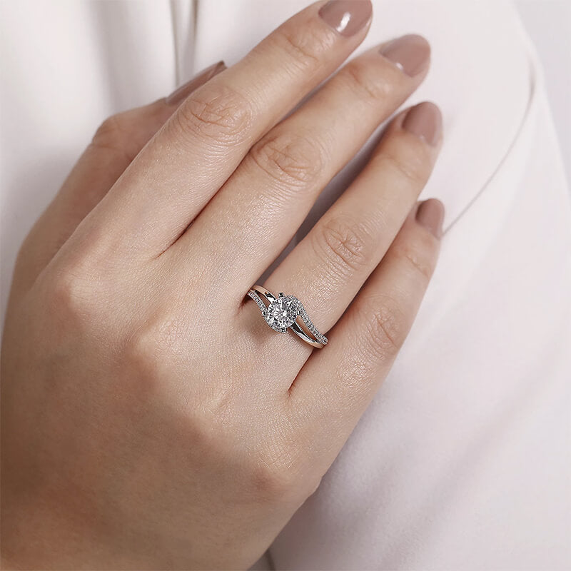 Bypass Moissanite Split Shank Pave Sterling Silver Engagement Ring For ...