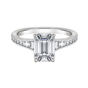 Emerald-Cut Moissanite Channel Set Baguettes Sterling Silver Engagement ...