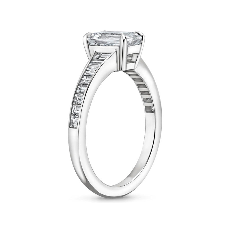 Emerald-Cut Moissanite Channel Set Baguettes Sterling Silver Engagement ...