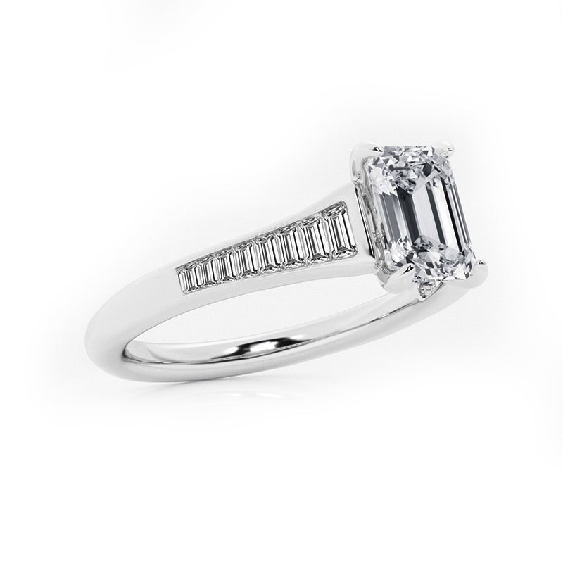 Emerald-Cut Moissanite Channel Set Baguettes Sterling Silver Engagement ...