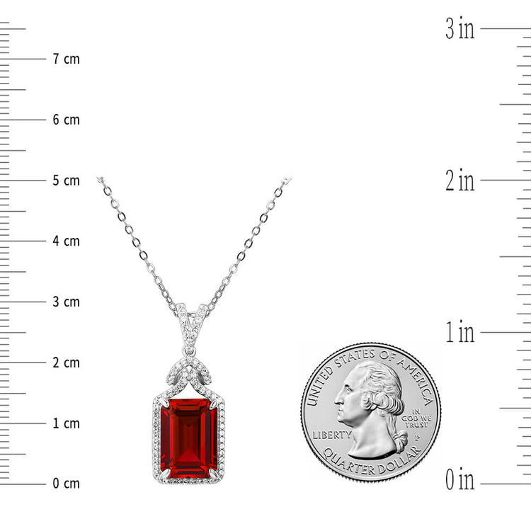Halo Emerald Cut Ruby Necklace Pendant In Sterling Silver - ReadYourHeart
