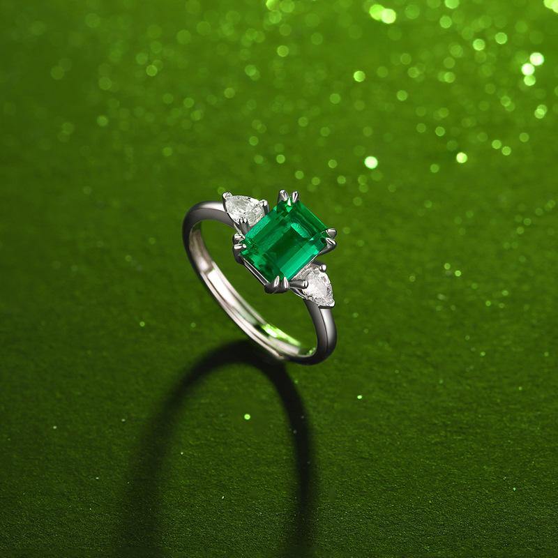 Three Stone Emerald series Sterling Silver Ring Size Adjustable ...