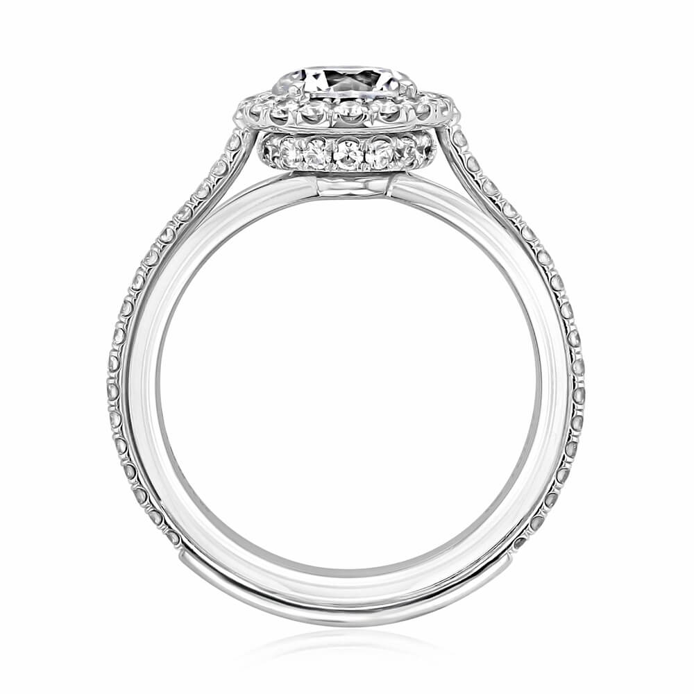 Halo Round Moissanite Triple Shank Pavé Engagement Ring - Read Your ...
