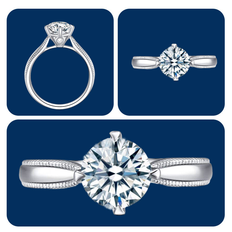 Milgrain Solitaire Moissanite Silver Engagement Ring - Read Your Heart ...