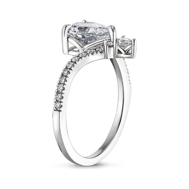 Pear Cut Moissanite Chevron Pave Sterling Silver Engagement Ring For ...