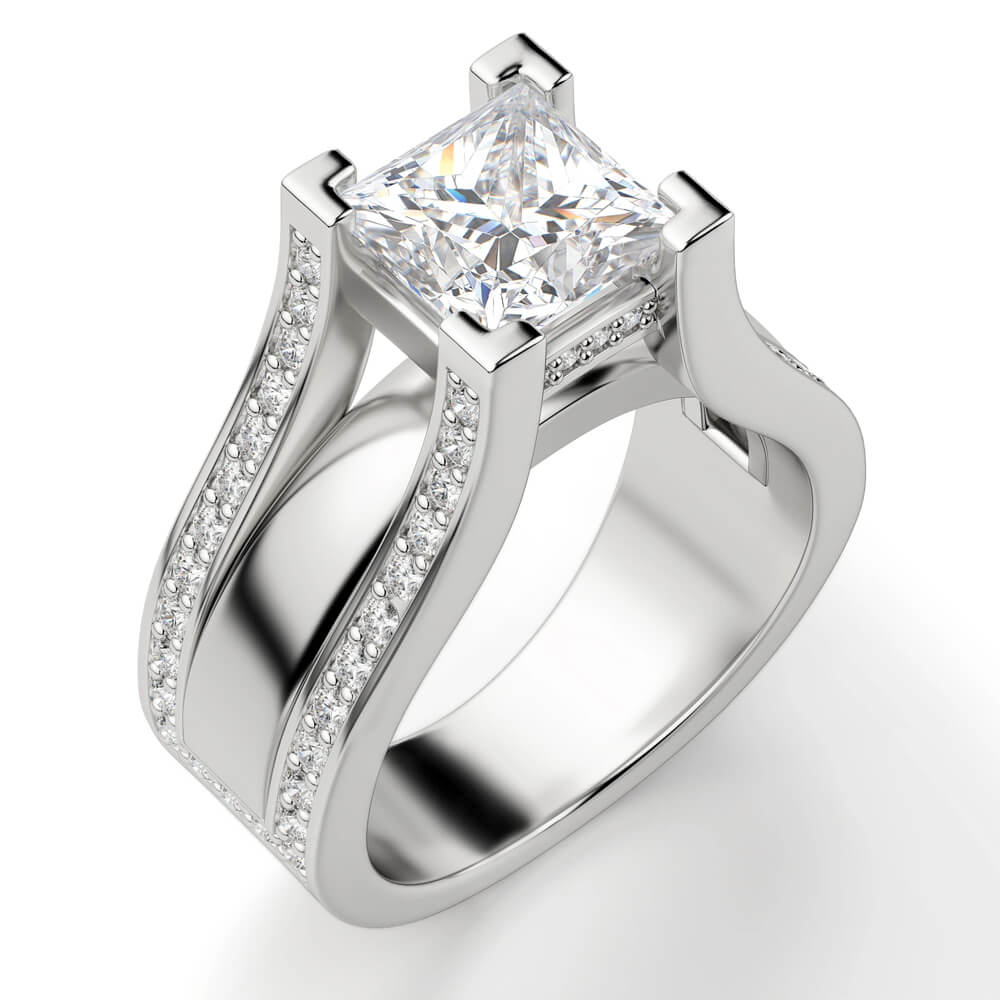 Princess Cut Moissanite Triple Row Pavé Engagement Ring - ReadYourHeart