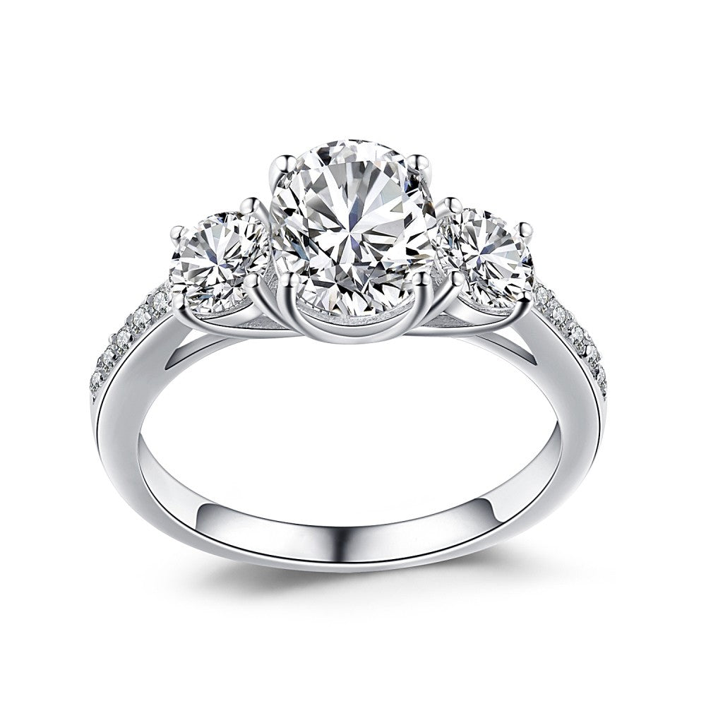 Three Stone Oval Moissanite Channel-Set Engagement Ring - ReadYourHeart